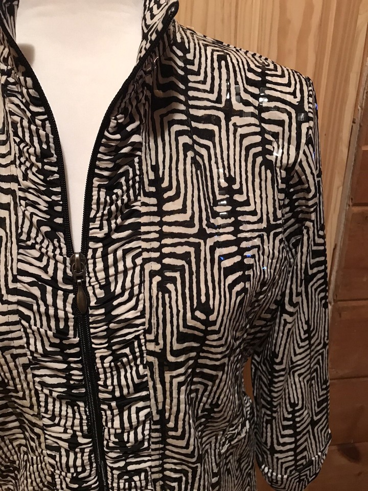 Toni Morgan Sequin Full Zip Jacket Black White Geo Size Medium ~ EUC ...