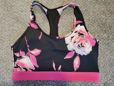 Lularoe Rise Invincible Sports Bra XL Pink/Black Floral Racerback Good ...