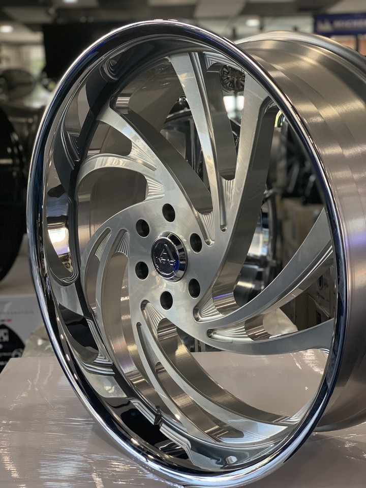 (4) 24x10 Azad Drip Brushed Silver Chrome Lip Rim 6x139.7 | 78.1mm Hub ...