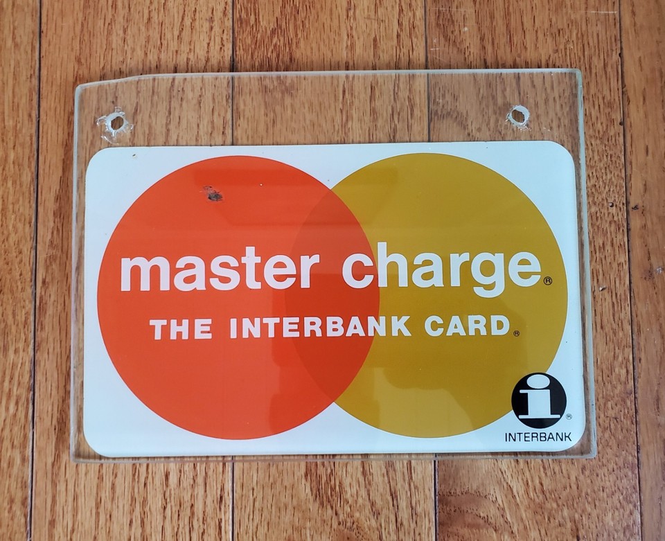 VINTAGE 1970 MASTER CHARGE INTERBANK CREDIT CARD GLASS DECAL SIGN ...