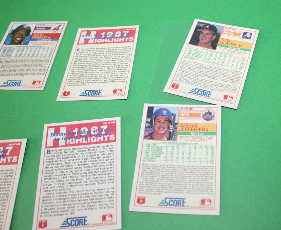 MLB Score 1988 Baseball Vintage Sports Trading 6 Cards | eBay