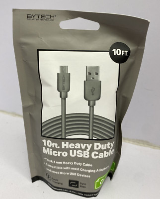 ByTech 10ft Heavy Duty Micro USB Cable - Grey | eBay