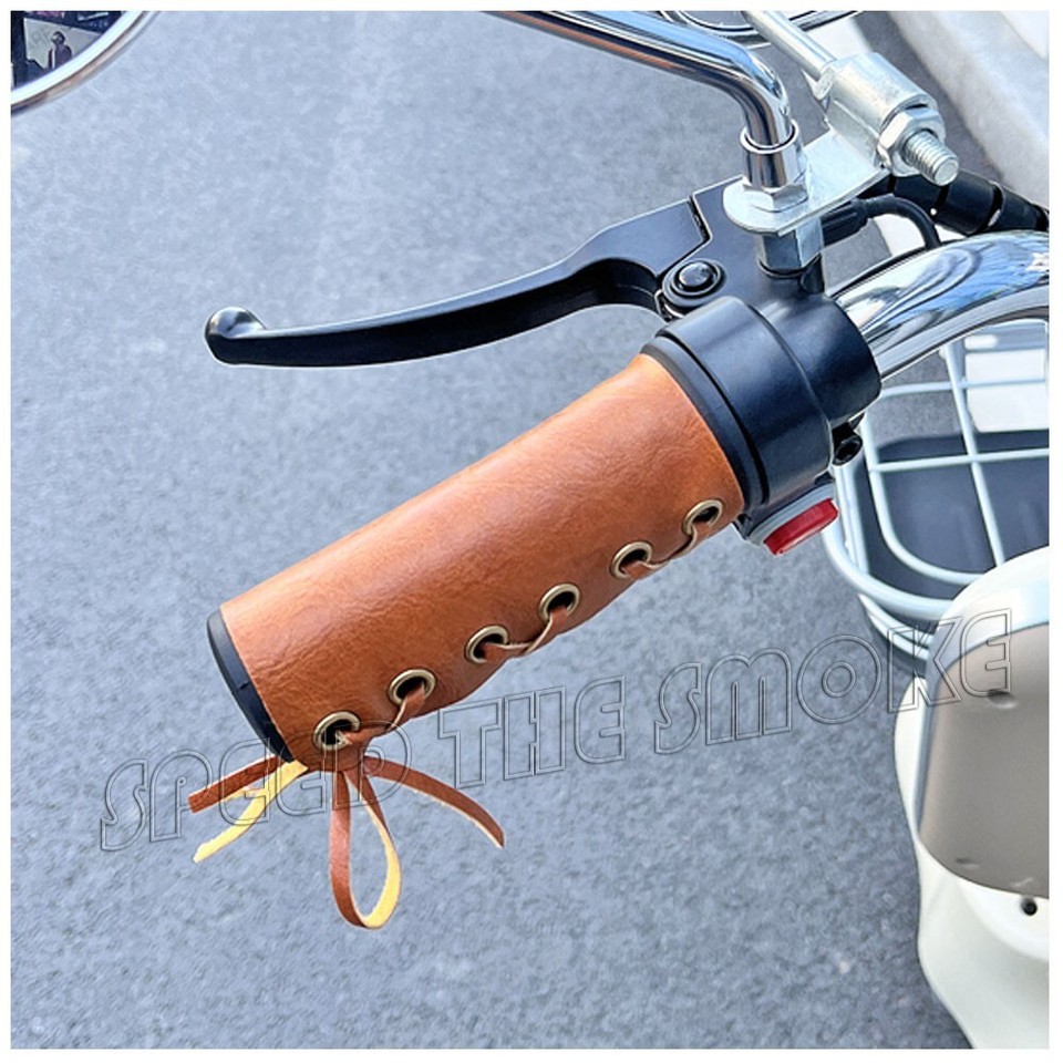 Motorcycle Bicycle Universal Retro Leather Hand Grips Cover Handle Bar ...