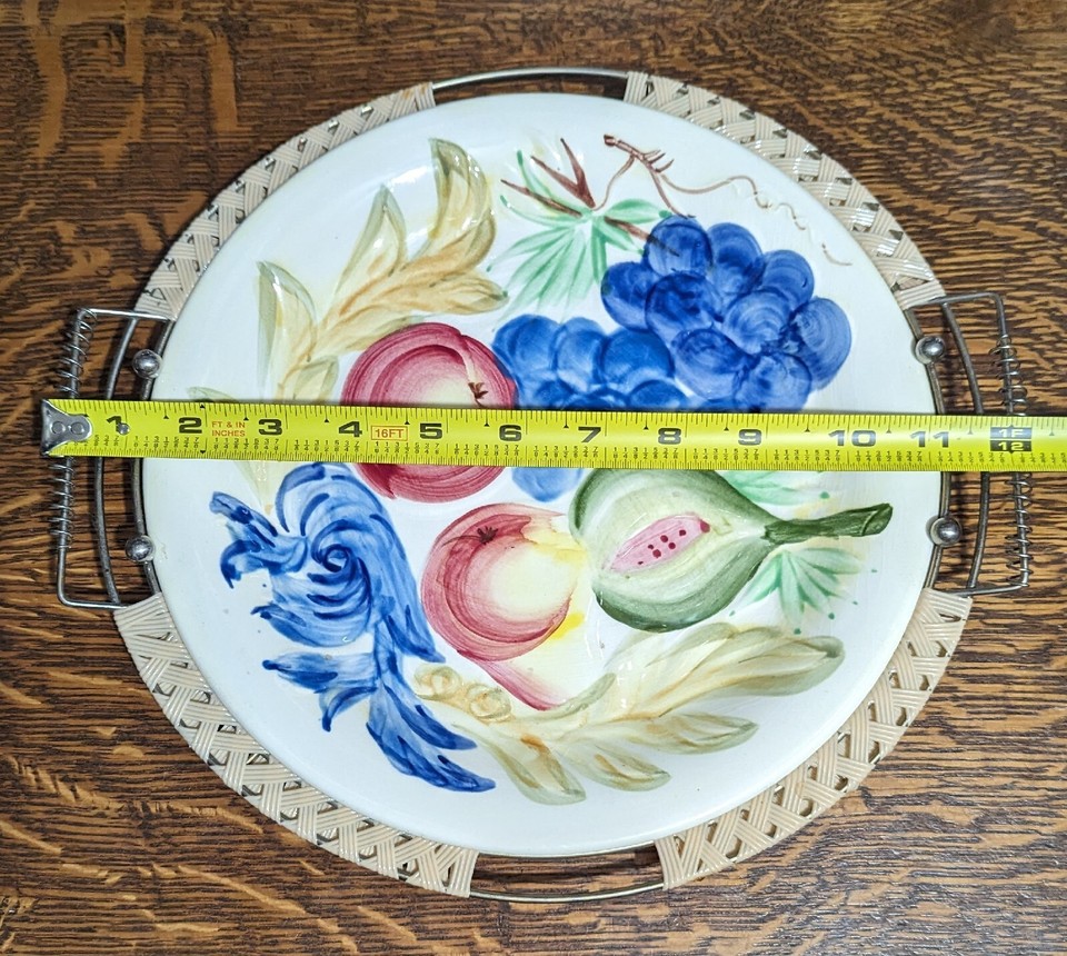 Mid Century Serving Plate - Wrapped Wire Frame - Hand Painted Fruit ...
