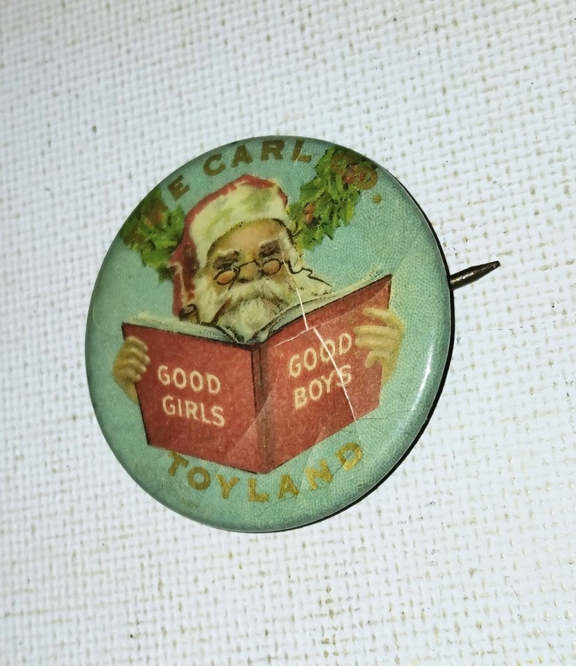 VINTAGE CHRISTMAS SANTA CLAUS CELLULOID PINBACK CARL CO SCHENECTADY NY ...