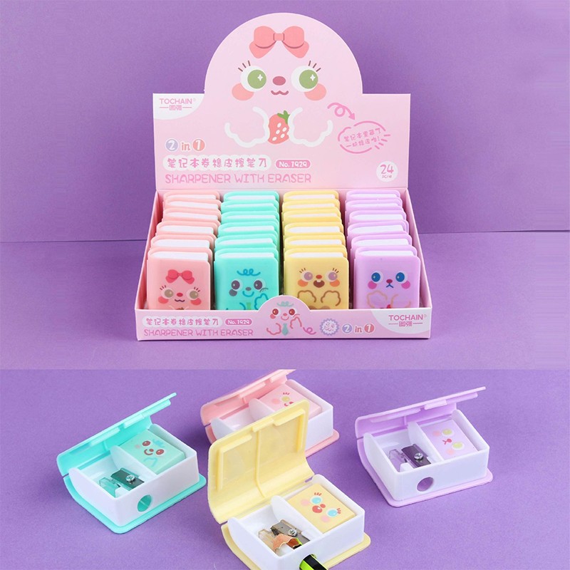 Portable Cute Pencil Sharpener Mini Sketch Pencil Eraser Set Cartoon ...
