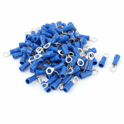 100 Pcs 1.25-4S Insulated Wire Connector Ring Crimp Terminal Blue 22 ...