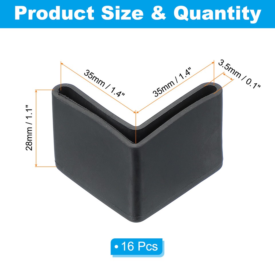 L Shape Leg Pads 1.4" x 1.4", Furniture Leg Cover Protectors Black ...