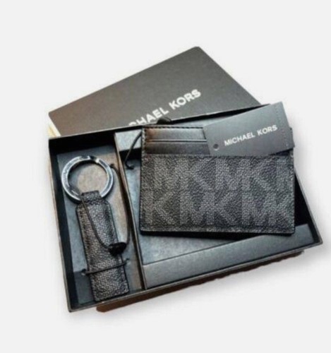 Michael Kors Card Case & Keychain BLACK MK Logo *2 Piece Set* Boxed ...