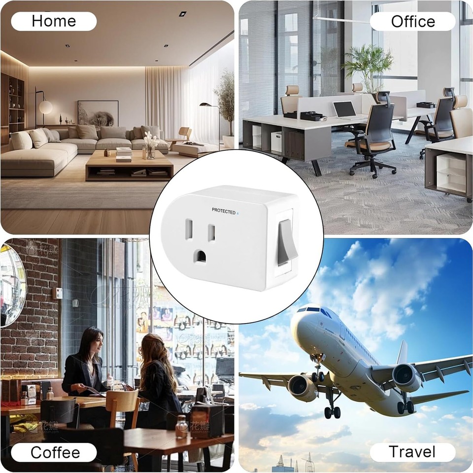 1 White or 3 Pack Grounded Outlet With ON Off Switch Single Plug In ...