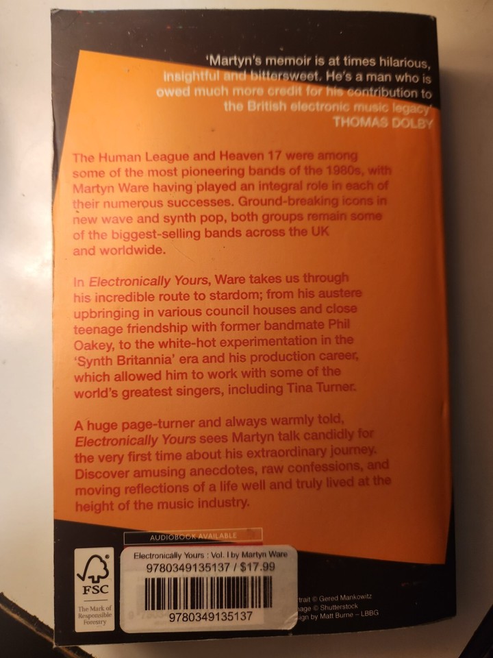 Electronically Yours Martyn Ware Book ppbk Heaven 17 Human League UK ...