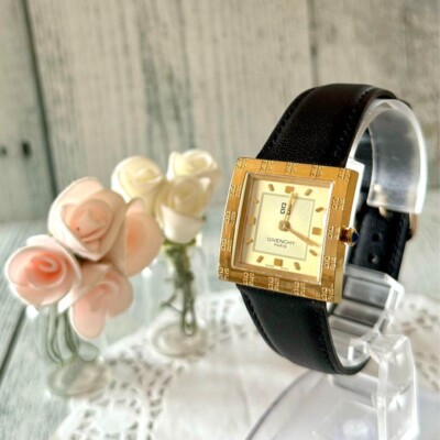 GIVENCHY Quartz Square Gold Dial Leather New Belt Men's Watch Rare | eBay