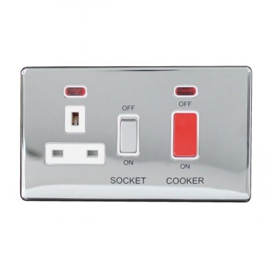 Screwless Polished Chrome Cooker Control Unit 2 Gang 45A Switch 13A ...