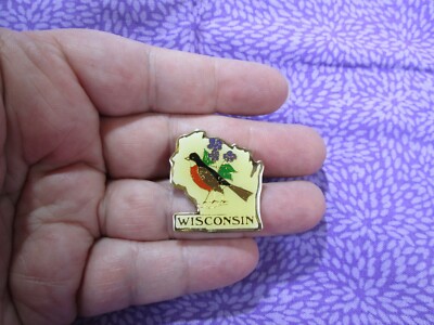 Wisconsin State-Shape Flower & American Robin Bird Lapel Pin / Resin ...