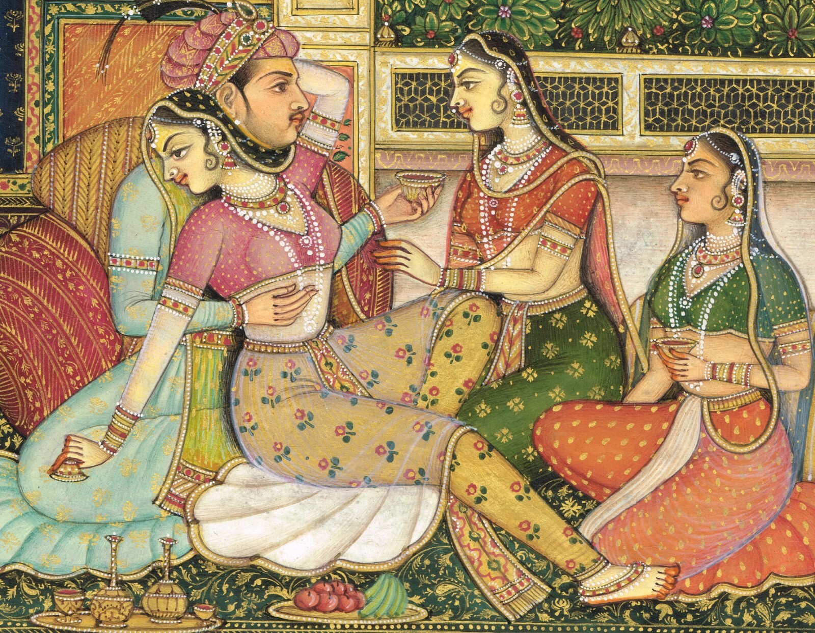 Mughal Miniature Old Painting Of Emperor And Empress in Love Scene Art ...