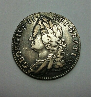 KING GEORGE II 1750 SILVER SHILLING COIN PLAIN ANGLES 0 over 6 - VF+ ...