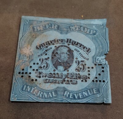 Interval revenue Beer stamp 25 cents quarter barrel dark blue paper | eBay