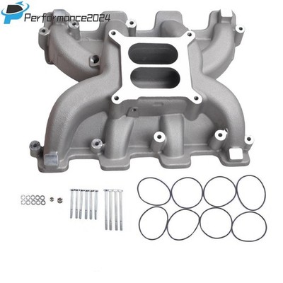 Satin Aluminum Dual Plane Carb Intake Manifold For GM LS1 5.3L LS2 6.0L ...