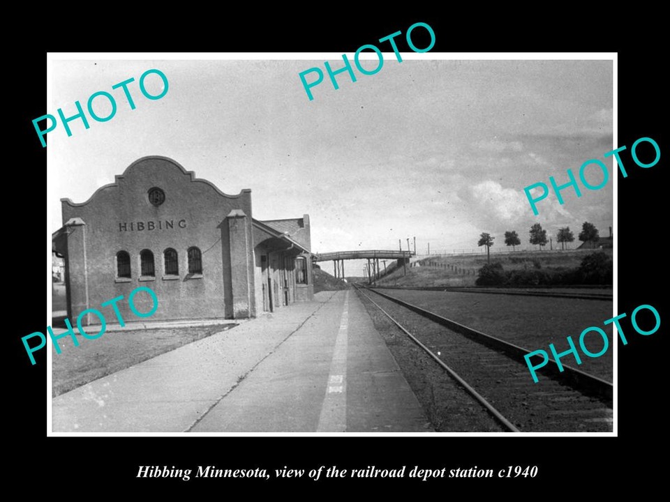 OLD 8x6 HISTORIC PHOTO OF HIBBING MINNESOTA THE RAILROAD DEPOT STATION ...