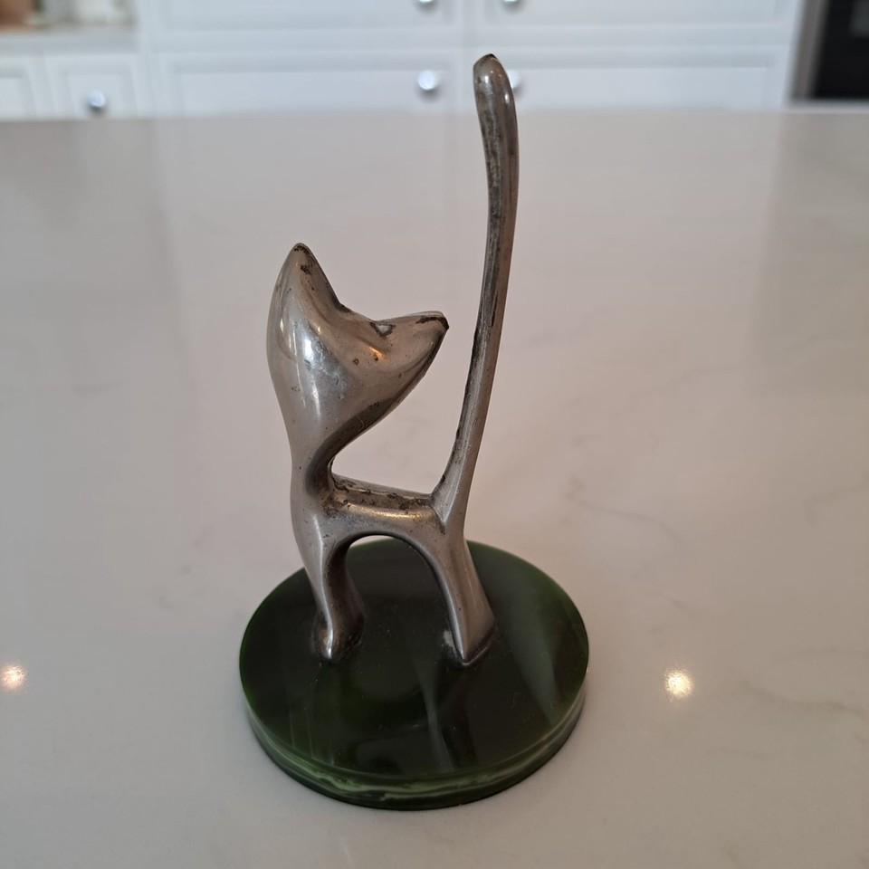 Vintage 1960s Seba Silver Plated Cat Ring Holder On Green Lucite Base ...