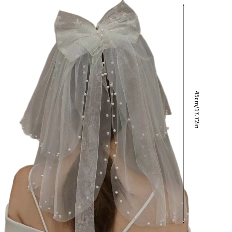 Bows Bridal Veil Wedding Short Veil Hair Clip Engagement Veil Bride ...
