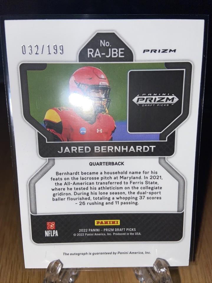 JARED BERNHARDT RC AUTO 2023 Panini Prizm Draft /199 Autographs Red #28 ...