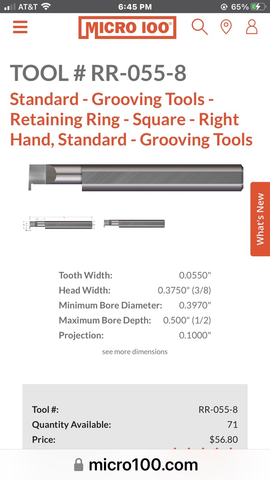 Micro 100, RR-055-8 Solid Carbide Retaining Ring Grooving Bar, .055” Wide USA!! | eBay