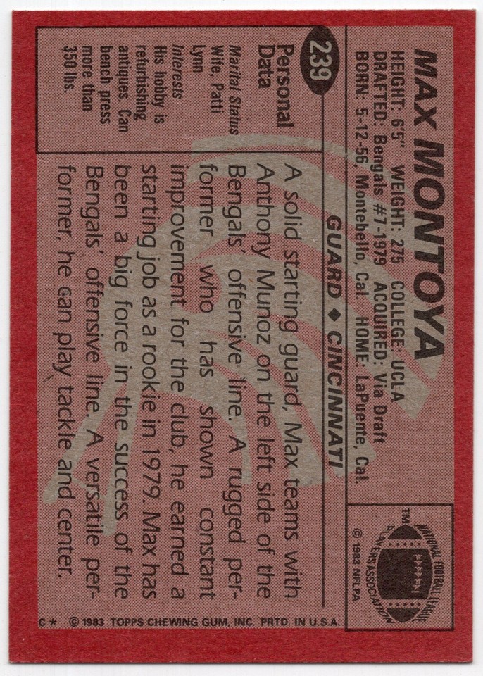 DKG058 1983 Topps #239 Max Montoya DP RC Cincinnati Bengals | eBay