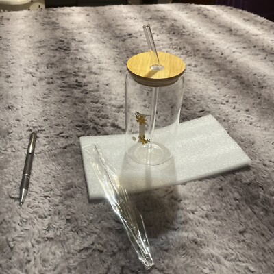 Kedrian Glass Cup With Glass Straw And Straw Brush | eBay