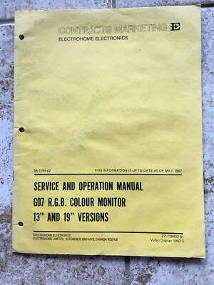 Electrohome G07 Monitor Service and Operation Manual | eBay