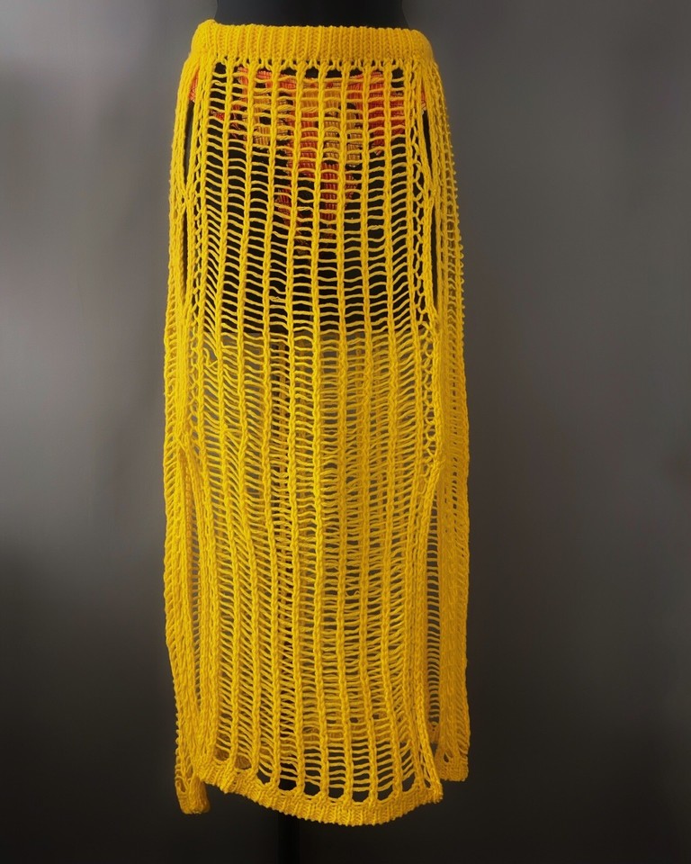Yellow Cutout Crochet Fishnet Long Maxi Skirt, Bathing Suit Cover Up | eBay