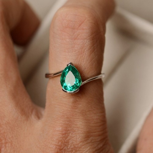 Green Emerald Unique Ring Lab Created Gemstone Sterling Silver Women ...