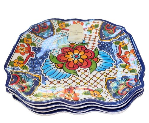 4 New Artisan De Luxe Spanish Tile Melamine 11” Dinner Plate Square ...