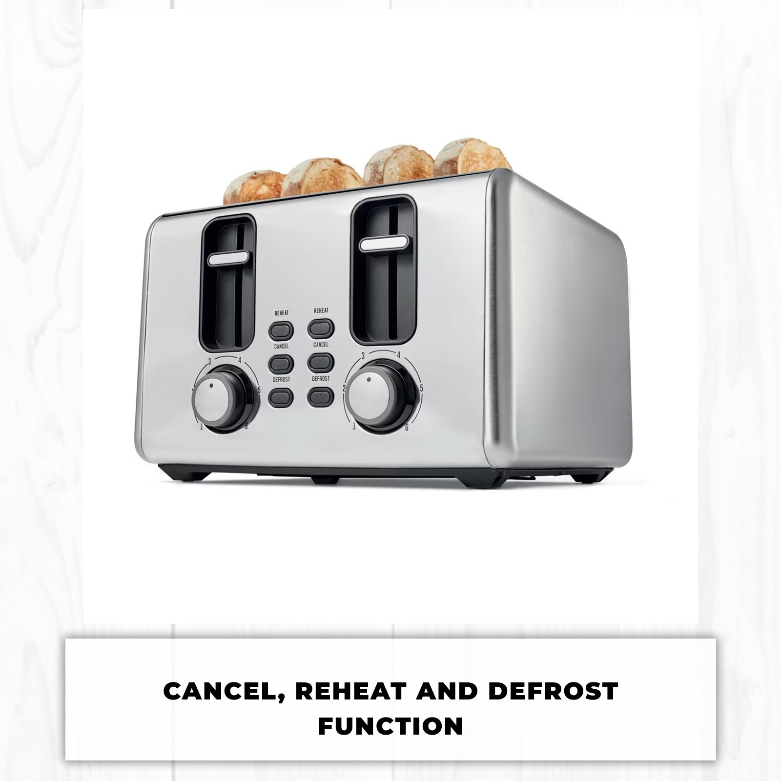 1500W Silver Toaster Stainless Steel 4 Slice Wide Bread Slots and Crumb ...