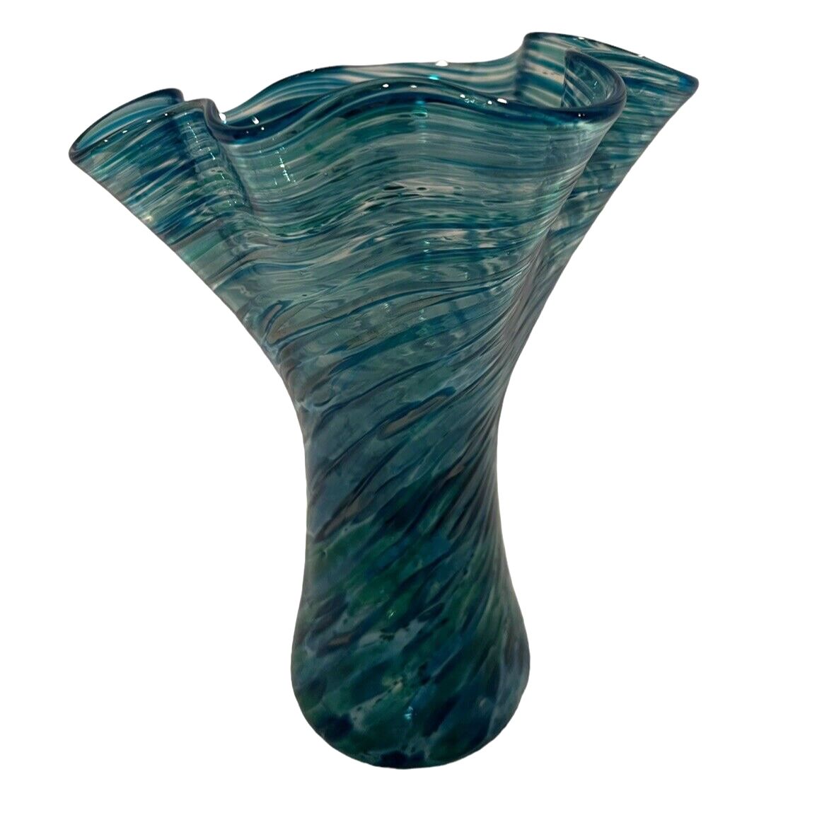 Glass Eye Studios Blue Swirl Ruffle Hand Blown Art Glass 8.5" Vase | eBay