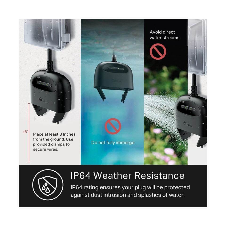 Kasa Outdoor Smart Plug, Smart Home Wi-Fi Outlet with 2 Sockets, IP64 ...