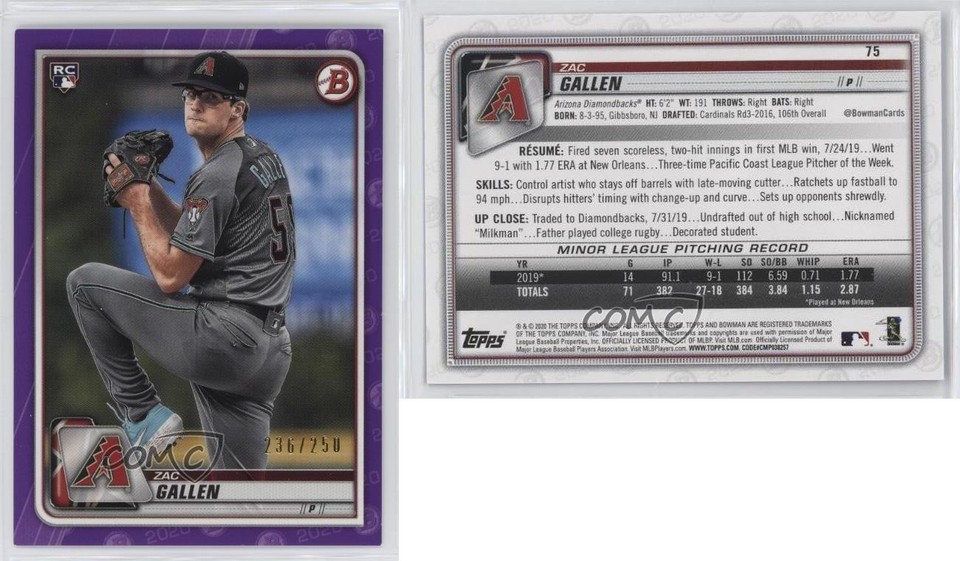 2020 Bowman Purple 236/250 Zac Gallen #75 Rookie RC 0s2 | eBay
