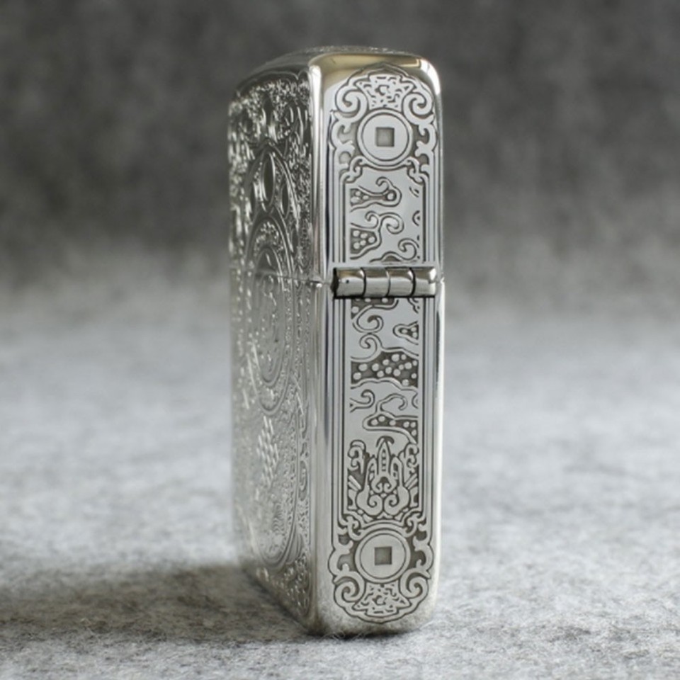 Zippo lighter 950 Sterling Armor Custom/ Rich Weasel Full Side Carving ...