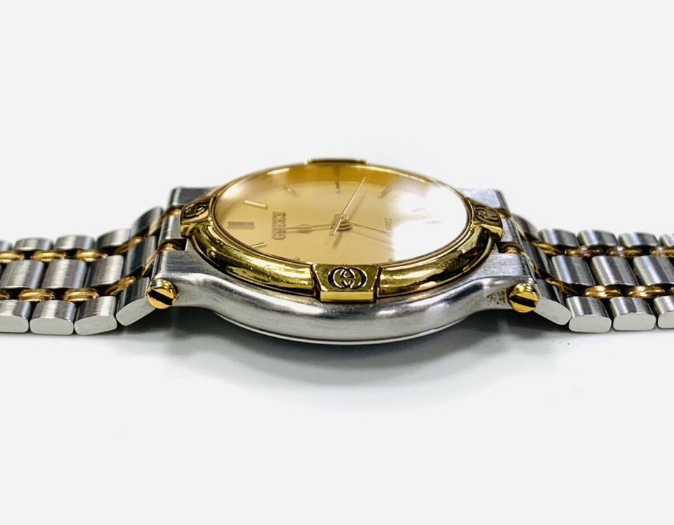 GUCCI 9000M Men's Quartz Watch Date Gold Dial Japan Working Very Good F ...