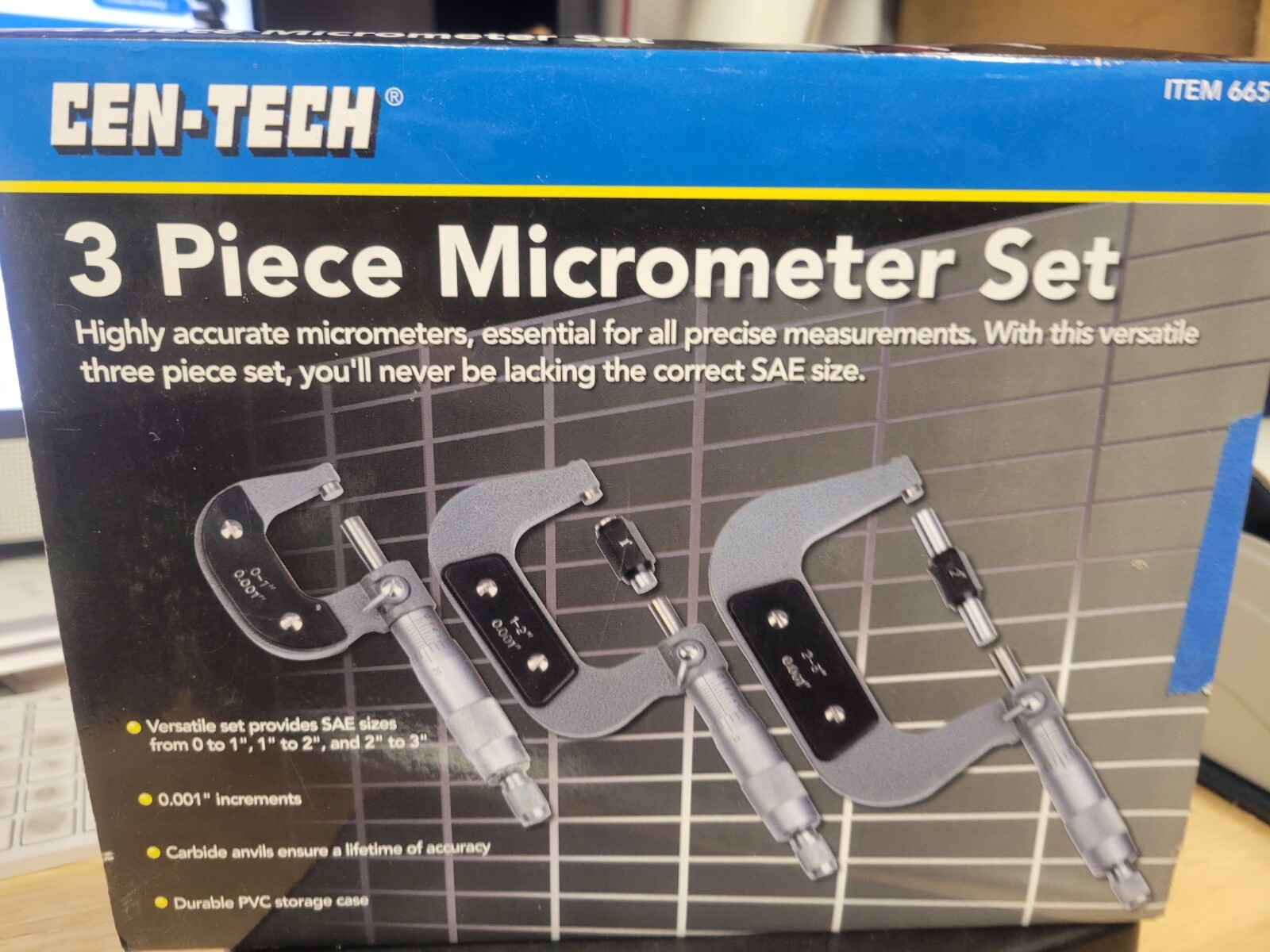 CEN-TECH MICROMETER SET / MACHINISTS TOOLS SET OF 3 0.001 0-1" 1-2" 2"3 ...