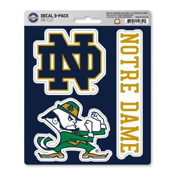 Notre Dame Fighting Irish Die-Cut Decal Stickers 3 Pack Car Truck Phone ...