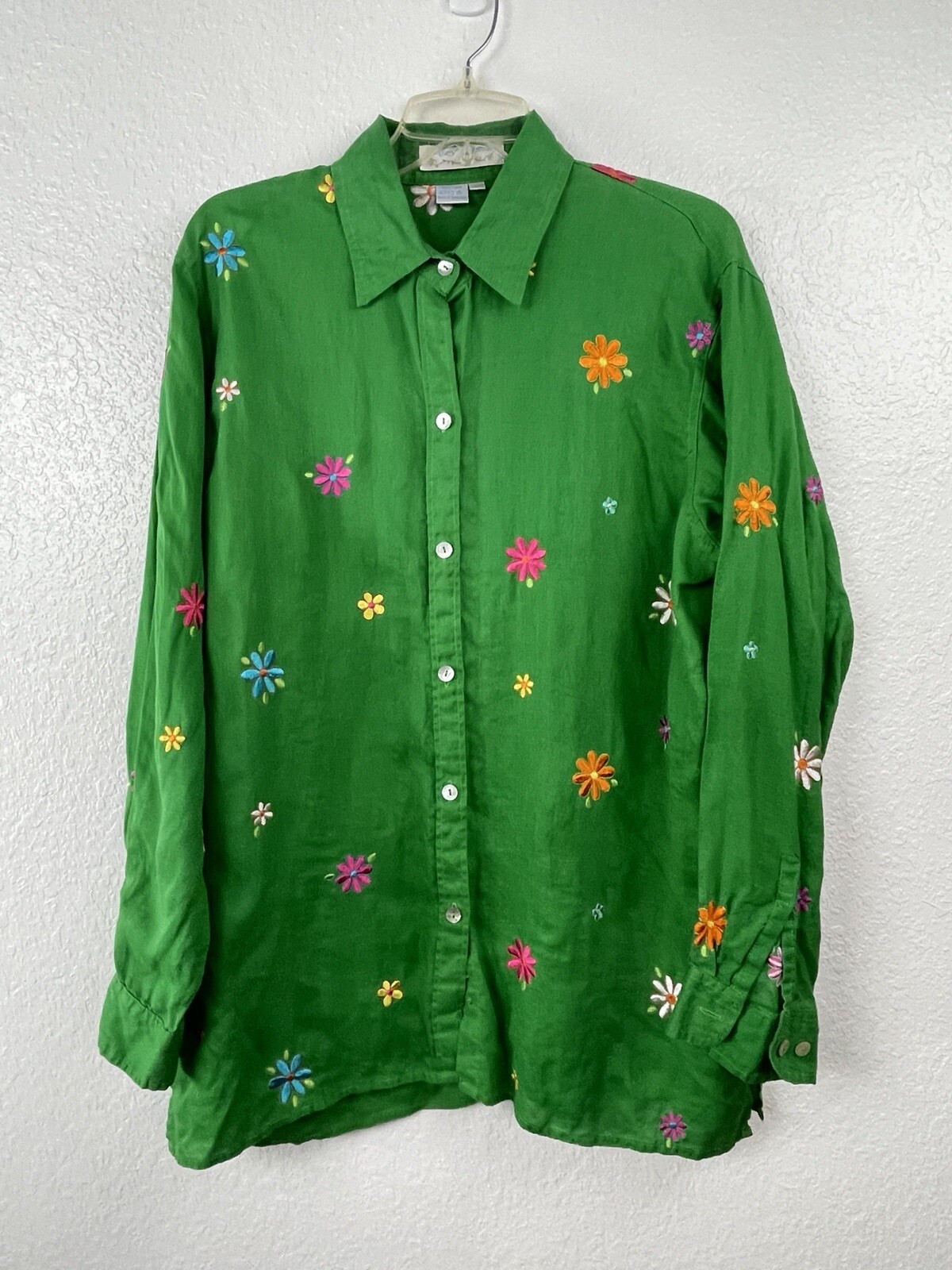 CASEY COLEMAN Green 100% Linen Green Button Up Top Si… - Gem