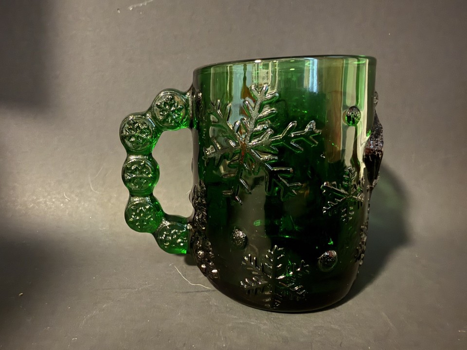 Set of two Vintage Embossed Ruby Red Santa Claus, green snowman Glass ...