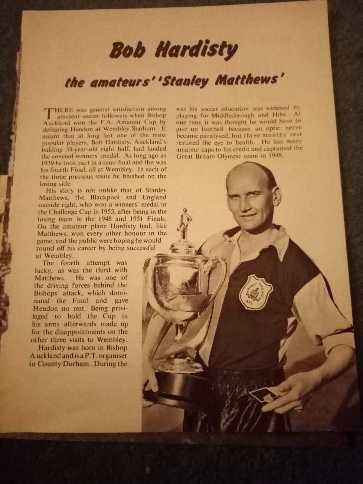 Kvc42 Ephemera 1954 football article Bob hardisty Bishop auckland | eBay UK