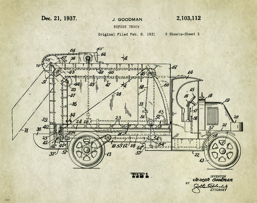 Garbage Truck Patent Art Print Poster Waste Management Sanitation Toy ...