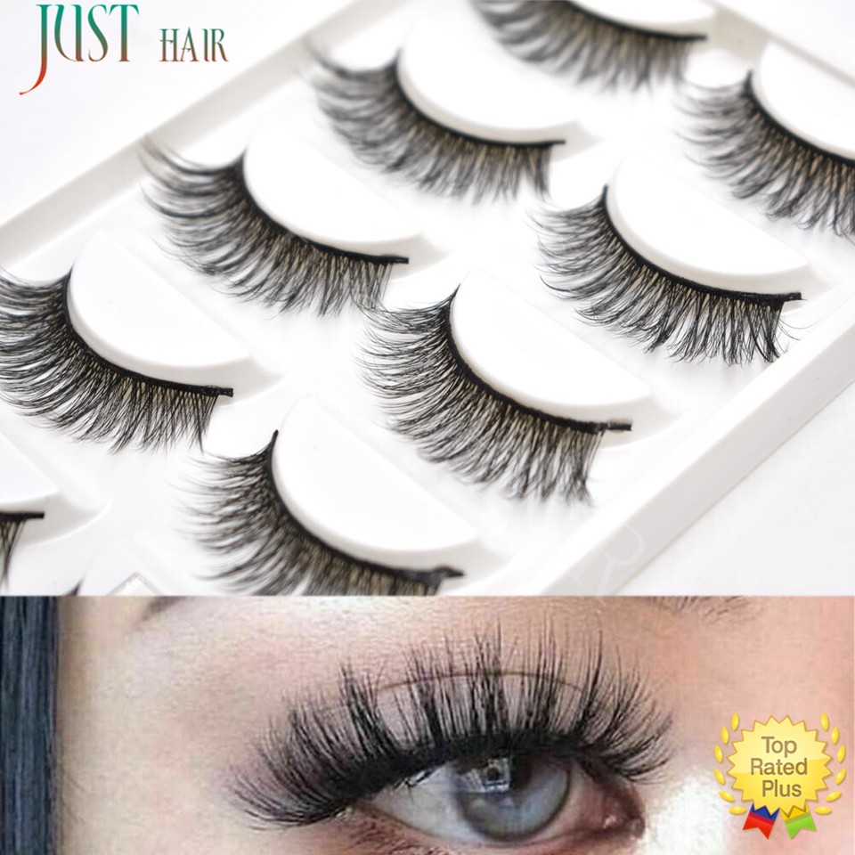US A++++ 5 Pairs Natural Handmade Real Mink 3D False Eyelashes Thick ...