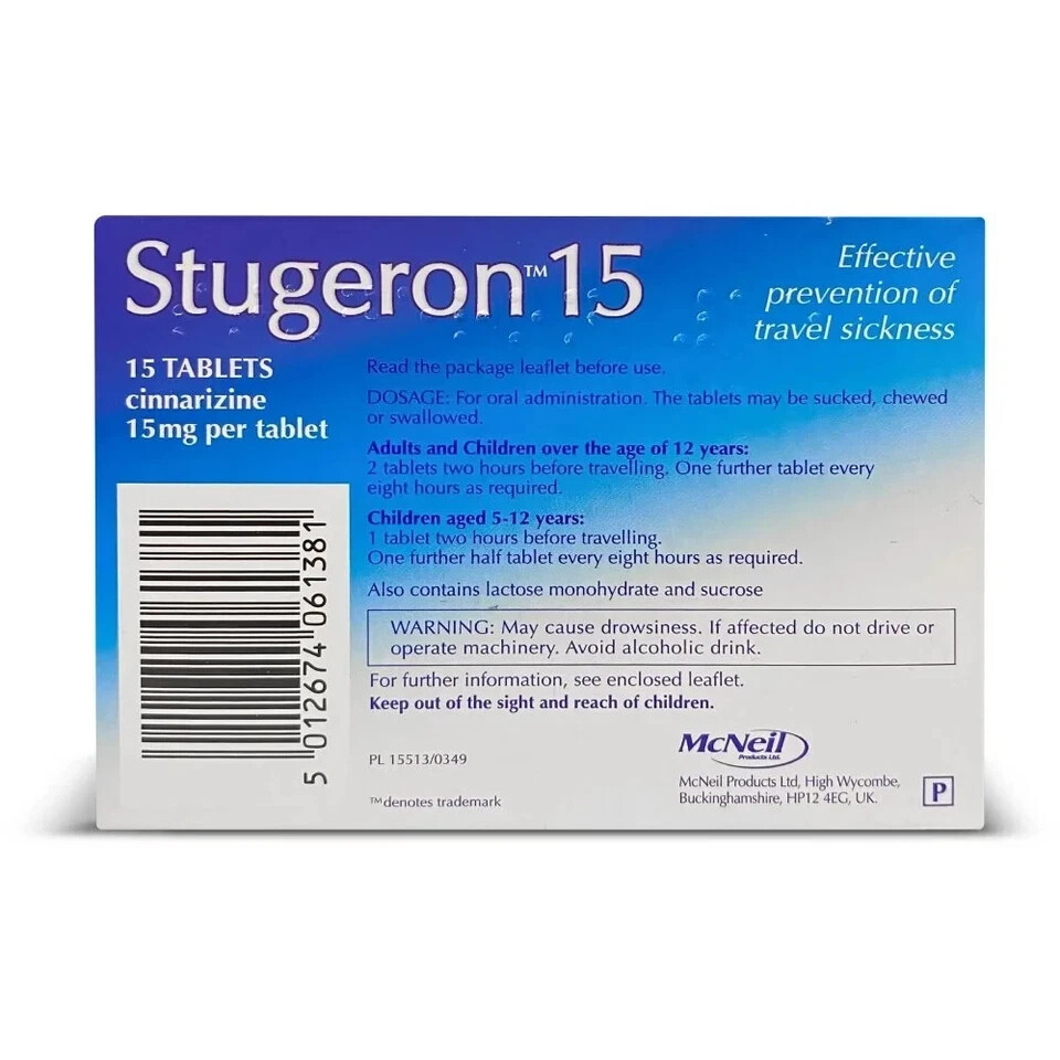 Stugeron Tablets 15mg - Effective Prevention of Travel Sickness - 15 ...