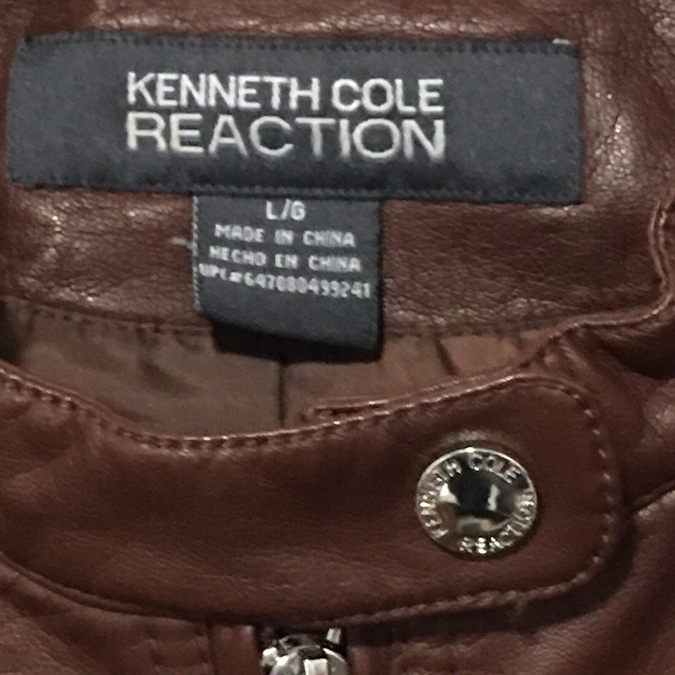 Kenneth Cole Reaction Jacket Wmn's L Faux Leather Moto Bomber Brown ...