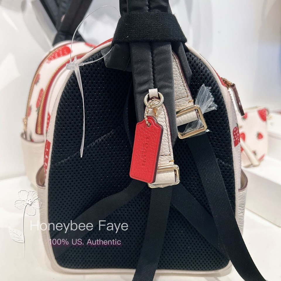 NWT Coach Mini Court Backpack In Signature Canvas/ With strawberry ...