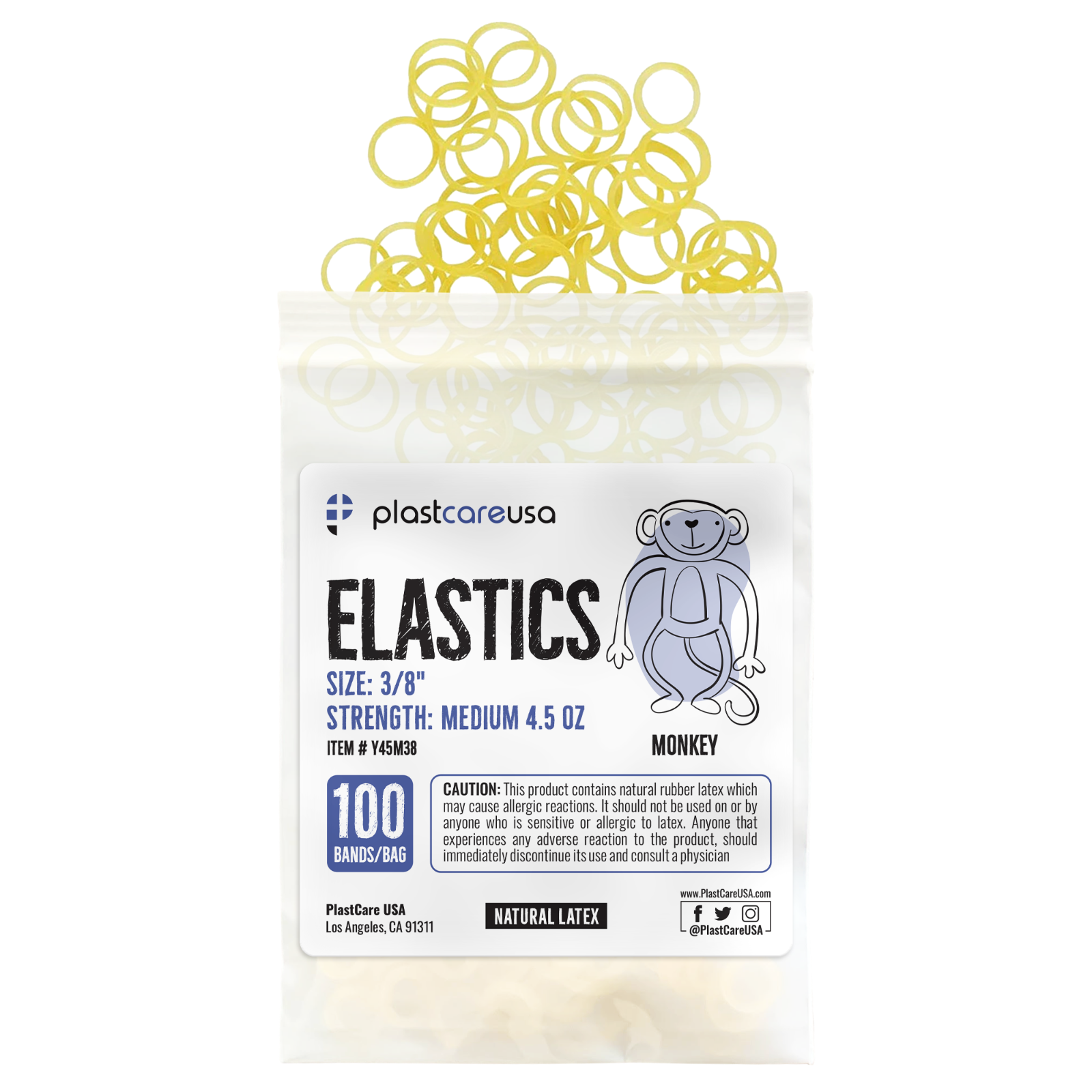 100 Medium 4.5 Oz 3/8" Monkey Orthodontic Latex Elastic Rubber Bands ...